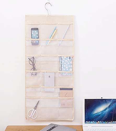 ST-BEST-P Bra and Underwear Hanging Storage Organizer Mesh Pockets Dual Sided Wall Shelves Space Saver Bag Sock Underpants Drawer Closet Clothes Rack (Beige:(5+10 Pockets))