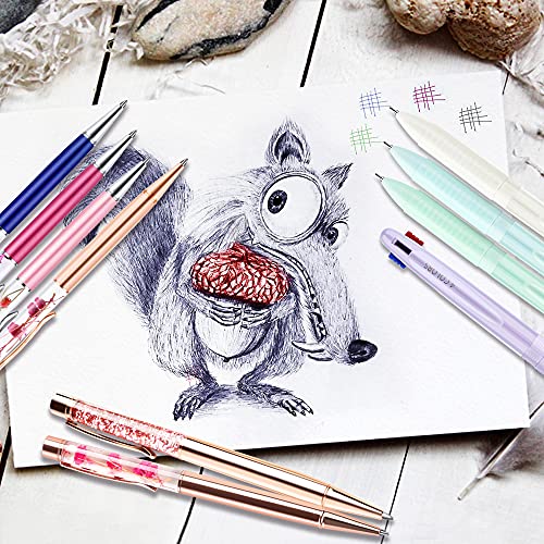 Ballpoint Pens, BYSOU 4pcs Rose Gold Metal Pen Refills Bling Dynamic Liquid Sand Pen Black Ink for Office Supplies