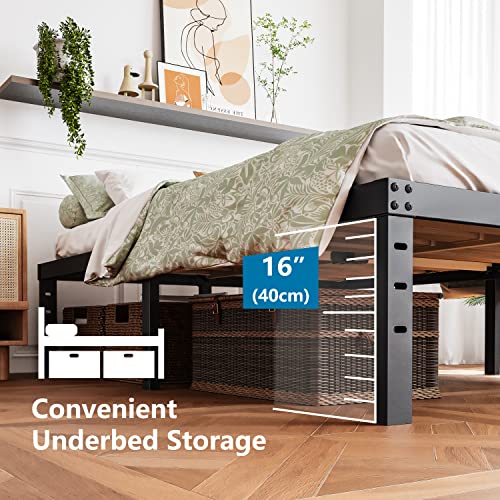 ZIYOO Twin XL Bed Frame, 18 Inches Tall, 3 Inches Wide Wood Slats with 2500 Pounds Support, No Box Spring Needed, High Metal Platform with Underbed Storage Space, Easy Assembly, Noise Free