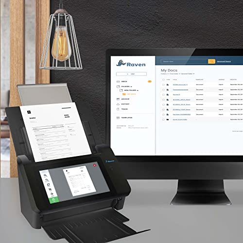 Raven Original Document Scanner - Huge Touchscreen, Color Duplex Feeder (ADF), Wireless Scanning to Cloud, WiFi, Ethernet, USB, Home or Office Desktop (2nd Gen) (Renewed)