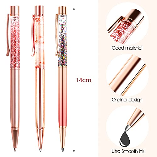 Ballpoint Pens, BYSOU 4pcs Rose Gold Metal Pen Refills Bling Dynamic Liquid Sand Pen Black Ink for Office Supplies