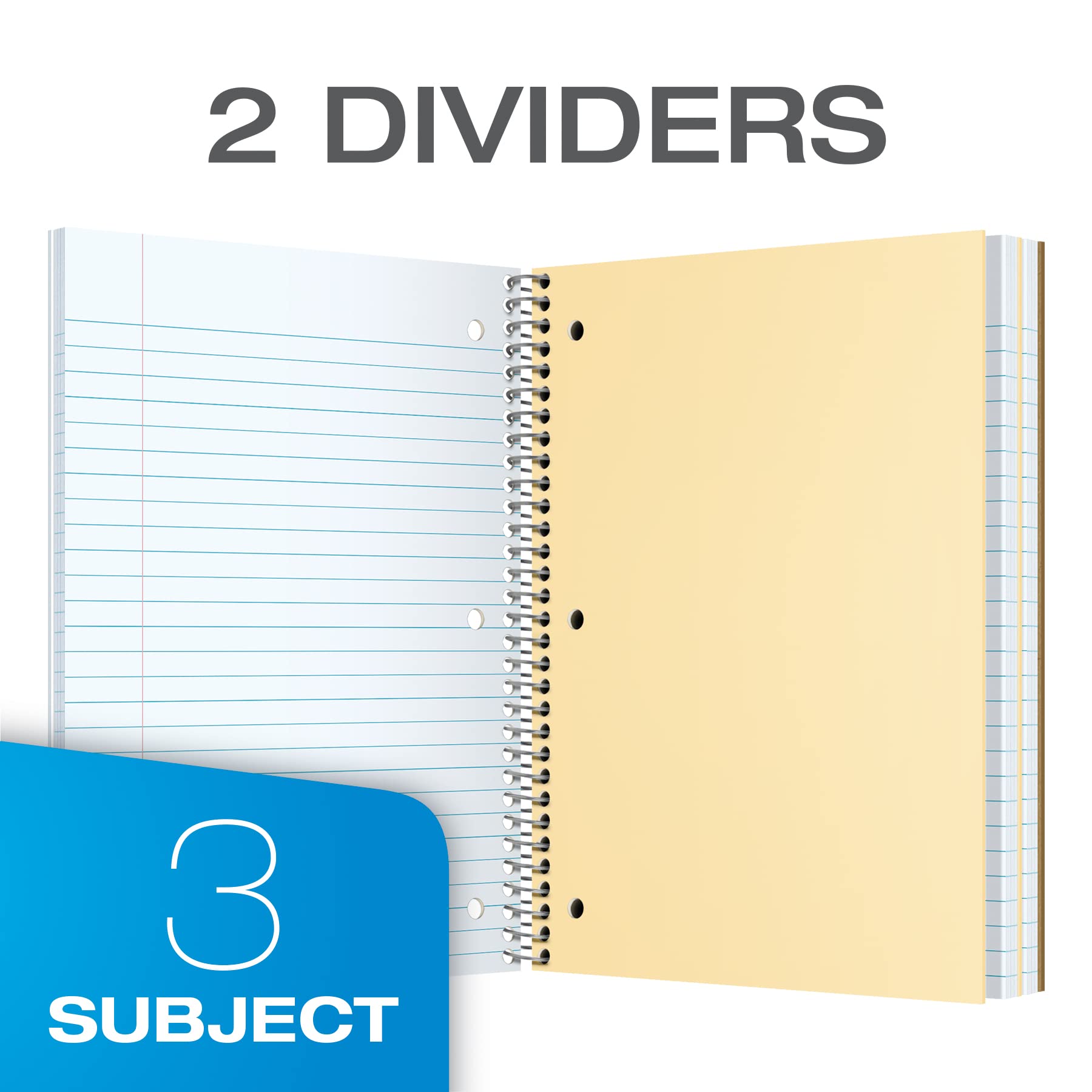 Oxford Spiral Notebook 3 Pack, 3 Subject Journal, 3-Hole Punch, College Ruled Paper, 2 Dividers, 8 x 10-1/2 Inches, Black, Red, Blue, 120 Sheets (65202)