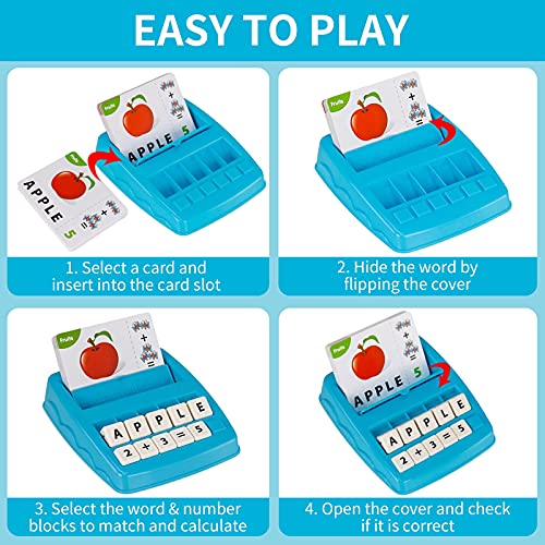 DEGIDEGI Matching Letter Games for Kids Age 3-8, 2 in 1 Spelling & Reading Educational Toys Flash Cards Number & Color Recognition Preschool Learning Sight Words Toys Birthday Gift for Toddlers