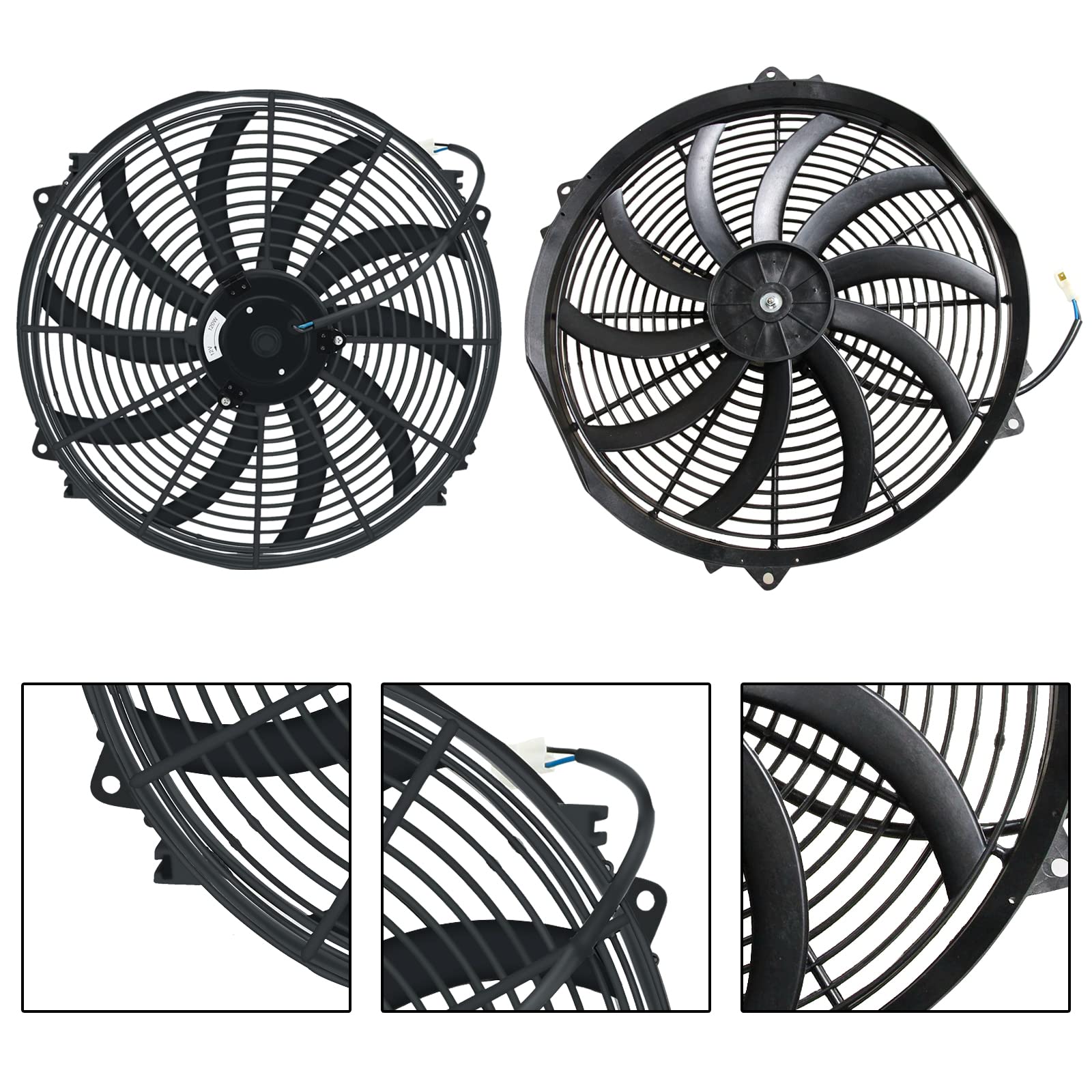 16 inch Electric Radiator Fan, 3000 CFM 10 Blades Electric Fan Automotive Black with Thermostat Wiring Switch Relay Kit