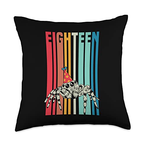 Retro Vintage Style Jumping Spider Birthday Party 18th Birthday Party Supply Retro Vintage Pet Jumping Spider Throw Pillow, 18x18, Multicolor