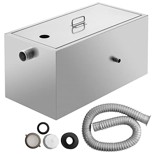 VEVOR 25LB Commercial Grease Trap, 13GPM Commercial Grease Interceptor, Stainless Steel Grease Trap w/Top & Side Inlet, Under Sink Grease Trap for Restaurant Factory Home Kitchen