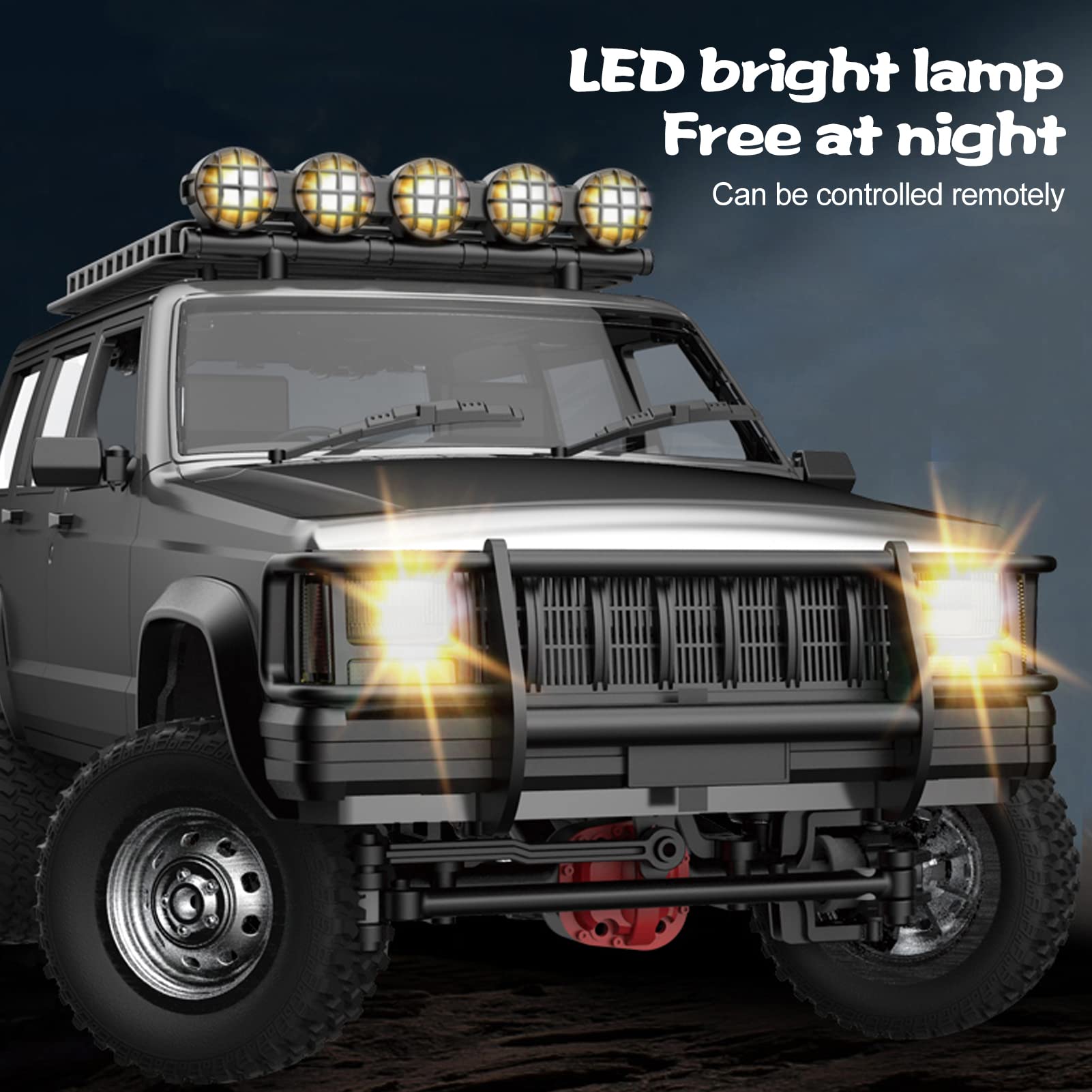 Goolsky RC Rock Crawler, 1:12 Scale Remote Control Car, 4WD Off Road RC Truck, 2.4Ghz All Terrains Climbing Vehicle, RC Car with LED Lights for Kids and Adults, Include 2 Batteries (Silver)