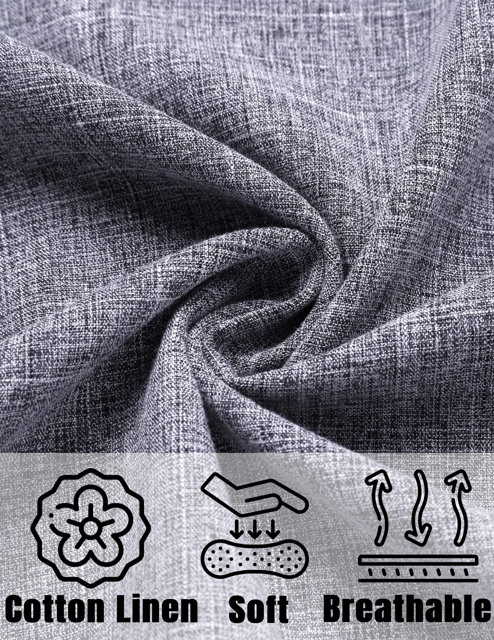 COOFANDY Men's Casual Shirts Button Down Linen Shirt Short Sleeve Cotton Linen Shirts for Men Summer Beach Yoga T Shirts Dark Blue Grey
