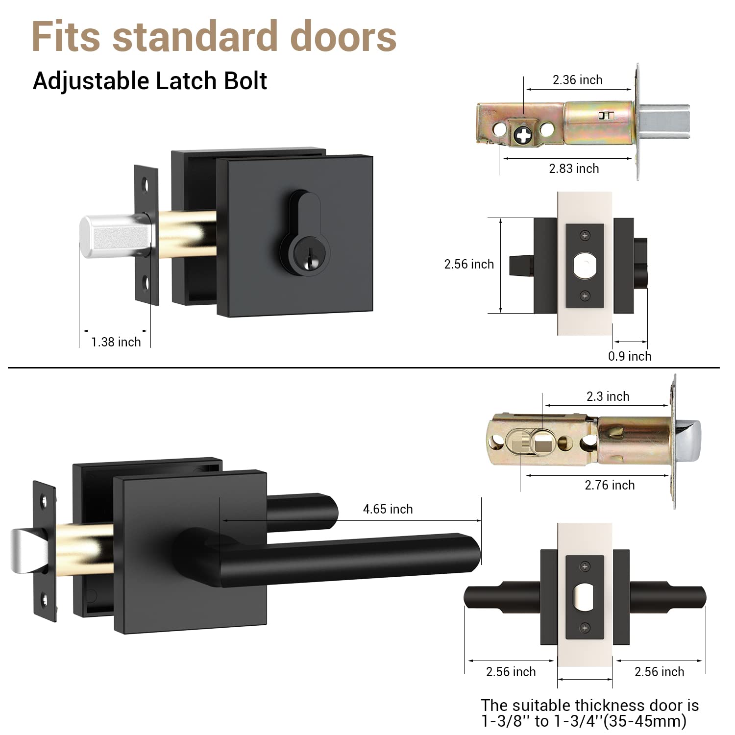 Exterior Door Lock Set, Ohuhu Heavy Duty Deadbolt Lock- Entry Door Locksets with Deadbolt Matte Black Front Door Handle Modern Contemporary Square Sleek Design Zinc Alloy