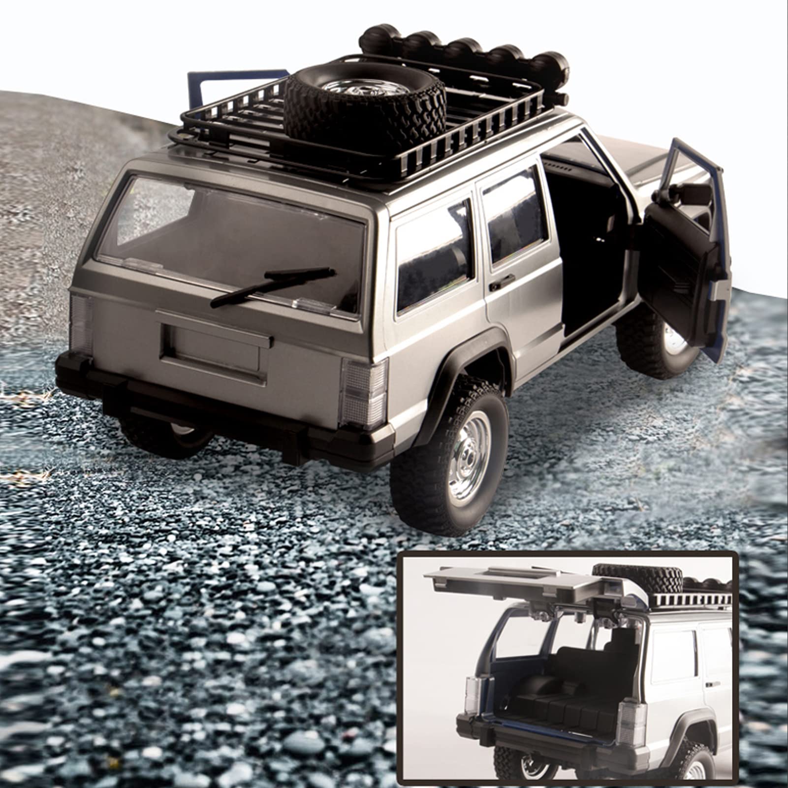 Goolsky RC Rock Crawler, 1:12 Scale Remote Control Car, 4WD Off Road RC Truck, 2.4Ghz All Terrains Climbing Vehicle, RC Car with LED Lights for Kids and Adults, Include 2 Batteries (Silver)