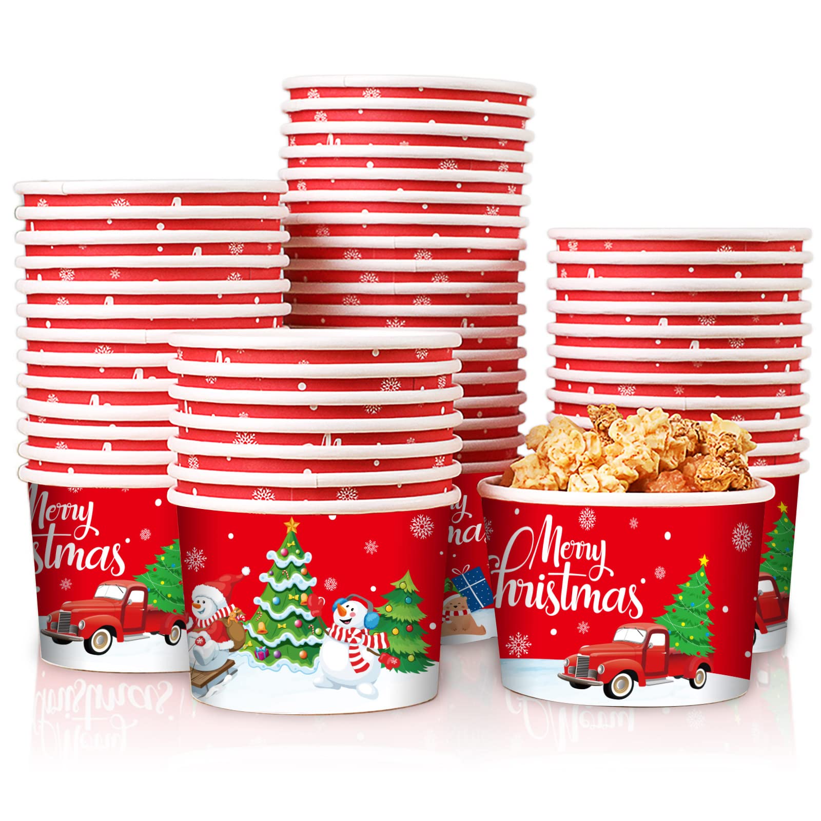 gisgfim 50pcs Christmas Paper Snack Cups, Christmas Ice Cream Cups Disposable 9 Oz Paper Treat Cups Dessert Bowls Holiday Xmas Themed Soup Cups For Hot or Cold Food Christmas Party Supplies