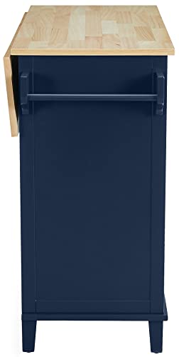 Crosley Furniture Cora Drop Leaf Kitchen Island Microwave Stand, Coffee Bar with Storage Drawers and Shelves, Navy