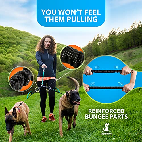 SparklyPets Double Dog Leash for 2 Dogs β Rope Bungee Dual Leash for Medium and Large Dogs with Padded Handles & Tangle Free