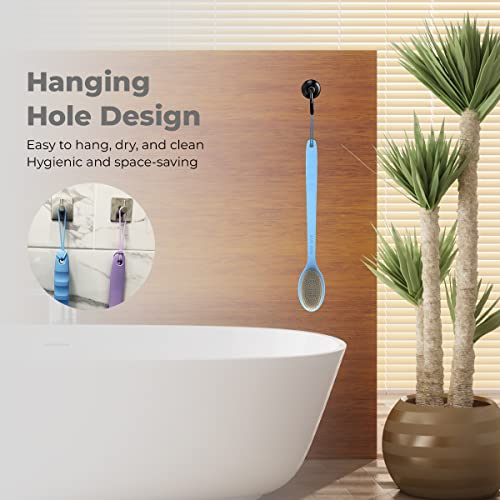 Avilana Shower Body Brush with Long Curved Handle, Long Silicone Handle Back Scrubber With Dual-Sided Long Handle Bath Shower Brush with Soft and Stiff Bristles (Long Handle-Dark Gray)