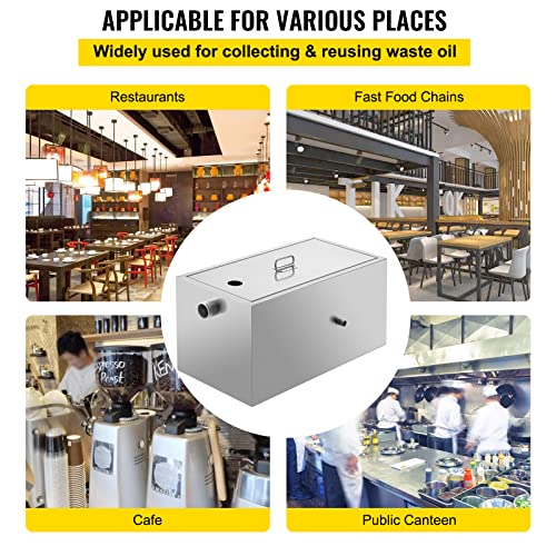 VEVOR 25LB Commercial Grease Trap, 13GPM Commercial Grease Interceptor, Stainless Steel Grease Trap w/Top & Side Inlet, Under Sink Grease Trap for Restaurant Factory Home Kitchen