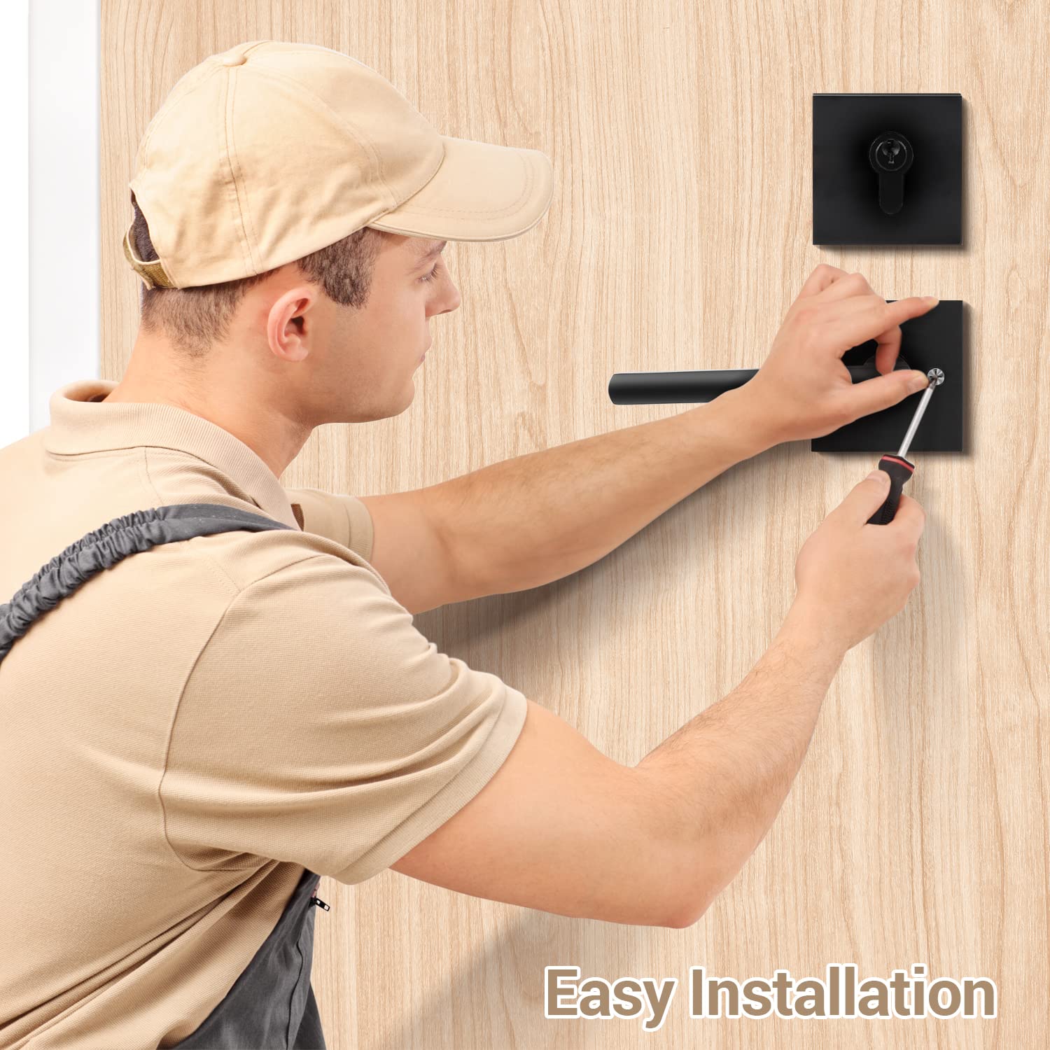 Exterior Door Lock Set, Ohuhu Heavy Duty Deadbolt Lock- Entry Door Locksets with Deadbolt Matte Black Front Door Handle Modern Contemporary Square Sleek Design Zinc Alloy