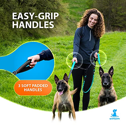 SparklyPets Double Dog Leash for 2 Dogs β Rope Bungee Dual Leash for Medium and Large Dogs with Padded Handles & Tangle Free