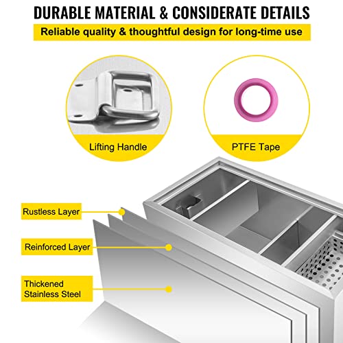 VEVOR 25LB Commercial Grease Trap, 13GPM Commercial Grease Interceptor, Stainless Steel Grease Trap w/Top & Side Inlet, Under Sink Grease Trap for Restaurant Factory Home Kitchen