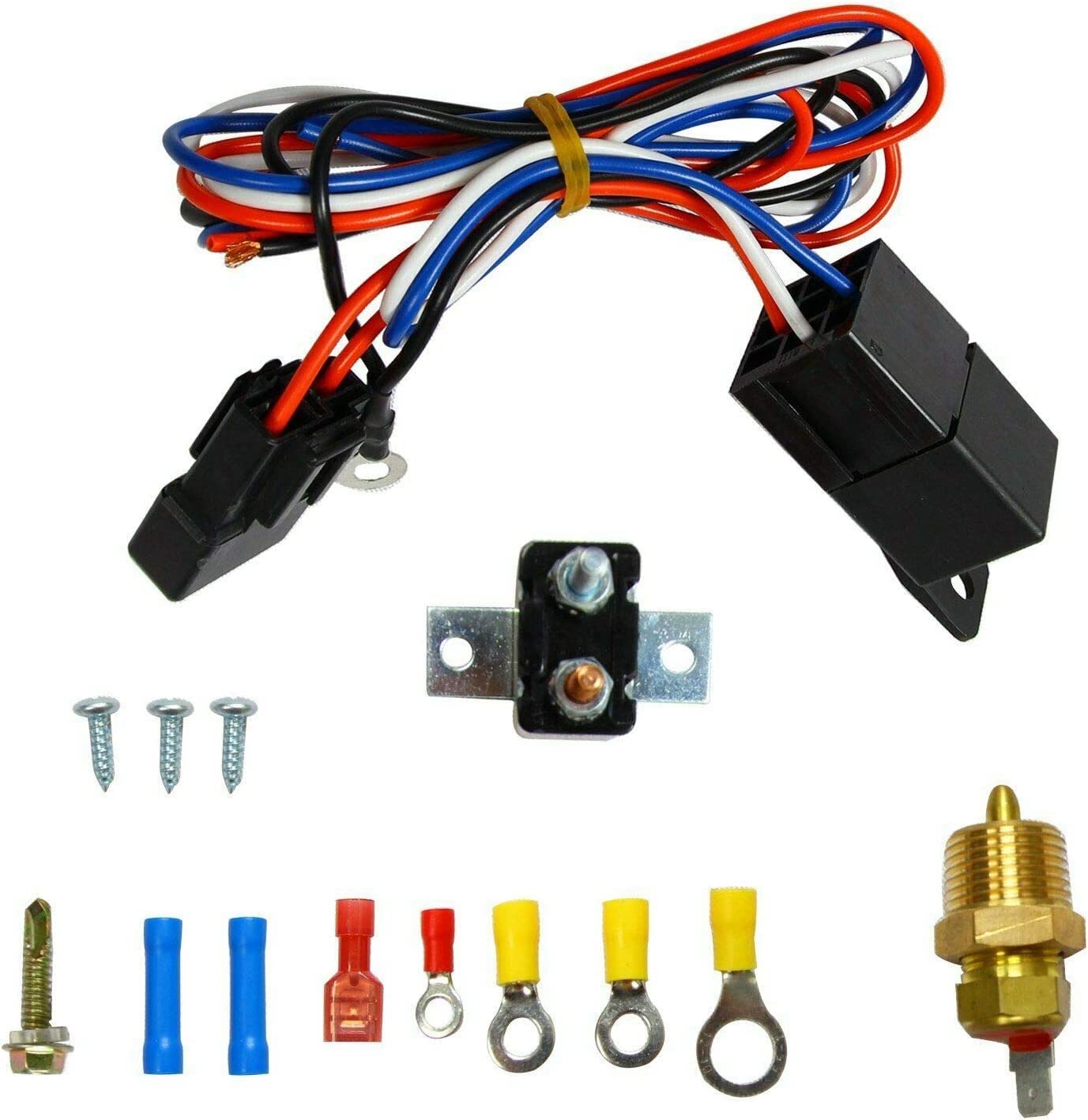 16 inch Electric Radiator Fan, 3000 CFM 10 Blades Electric Fan Automotive Black with Thermostat Wiring Switch Relay Kit