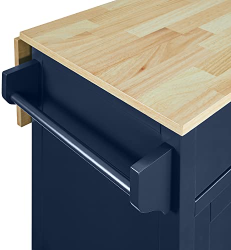 Crosley Furniture Cora Drop Leaf Kitchen Island Microwave Stand, Coffee Bar with Storage Drawers and Shelves, Navy