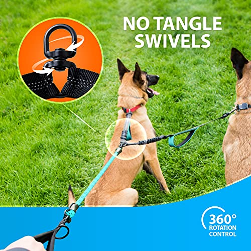 SparklyPets Double Dog Leash for 2 Dogs β Rope Bungee Dual Leash for Medium and Large Dogs with Padded Handles & Tangle Free