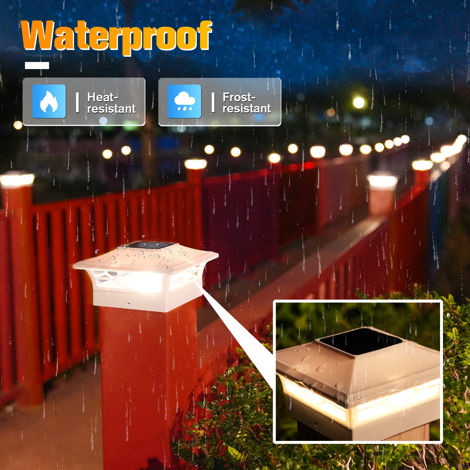 VOLISUN Solar Post Cap Lights,6Pack Outdoor Fence Post Cap Lights, White/Black Solar Powered Deck Lights for Dock Waterproof 2 Color Modes,4x4/6x6 Wooden/Vinyl Posts