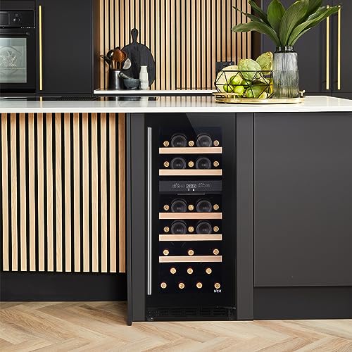 HCK Wine Fridge Dual Zone, Wine Cooler Refrigerator 15 Inch, 29 Bottle, Built-In or Freestanding Under Counter Wine Fridge with LED Light for Wine, Champagne, Home, Kitchen, Office