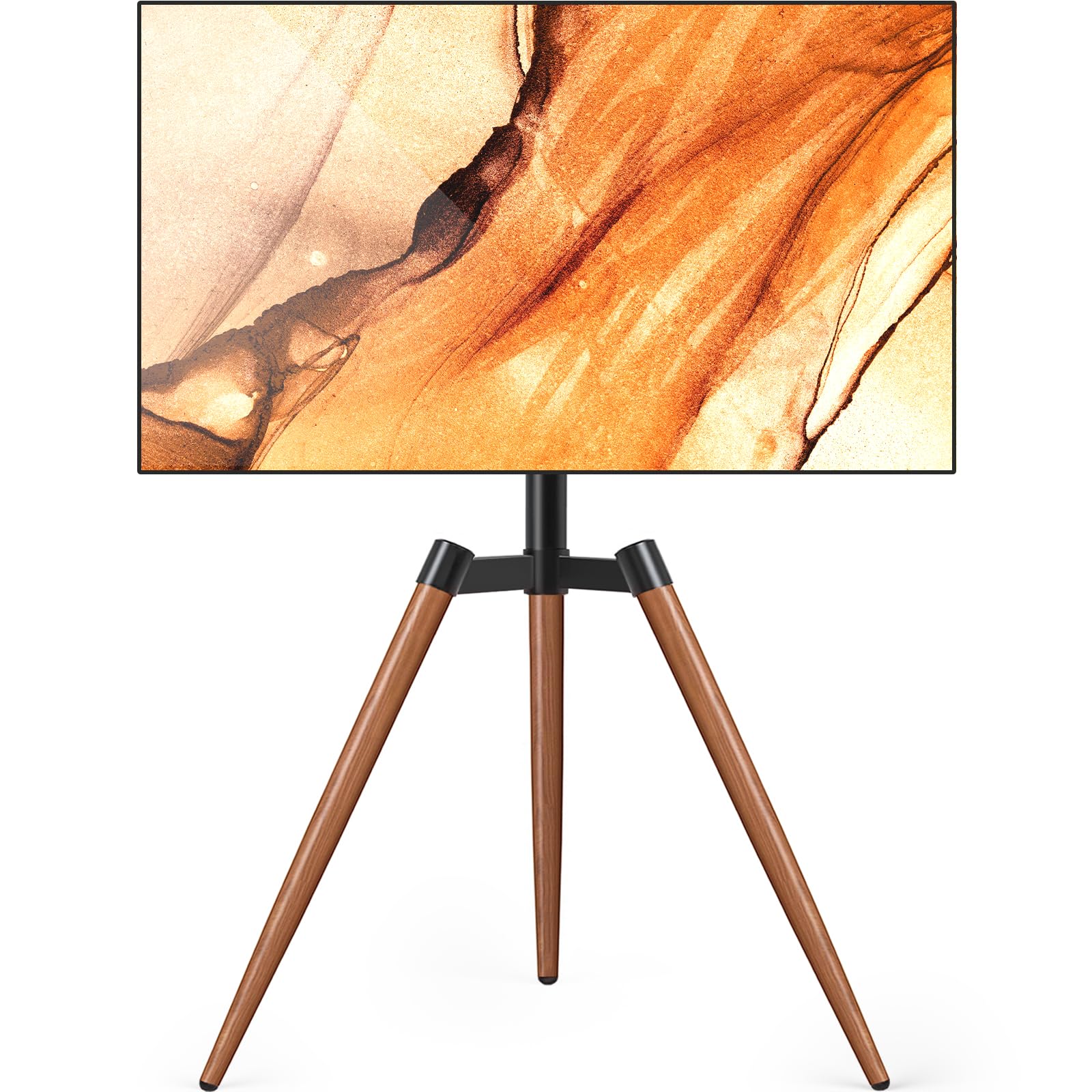 TVON Easel TV Stand with Tripod Base for 37ā65 Inch Flat/Curved Screen TVs up to 77 lbs, Height Adjustable TV Floor Stand with Cable Ties and 100° Swivel for Bedroom, Living Room, Studio, Brown