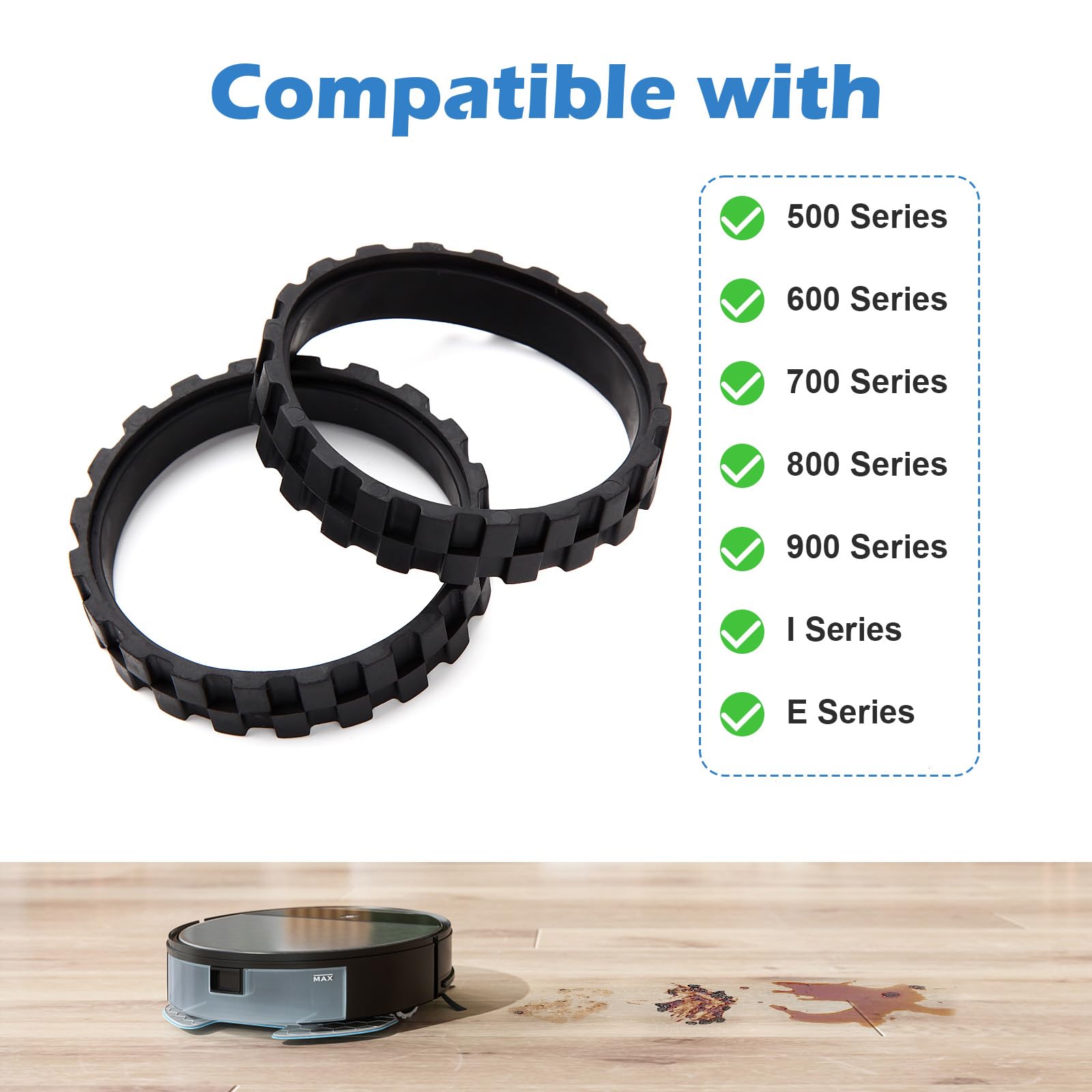 Abeskch Replacement Tire Compatible with IRobot Roomba Wheels Series 500, 600, 700, 800, 900 and I3, I6, I7, E5, E6, J9 Non-slip, high wear resistance Tire for irobot roomba wheel replacement (2 Pack)