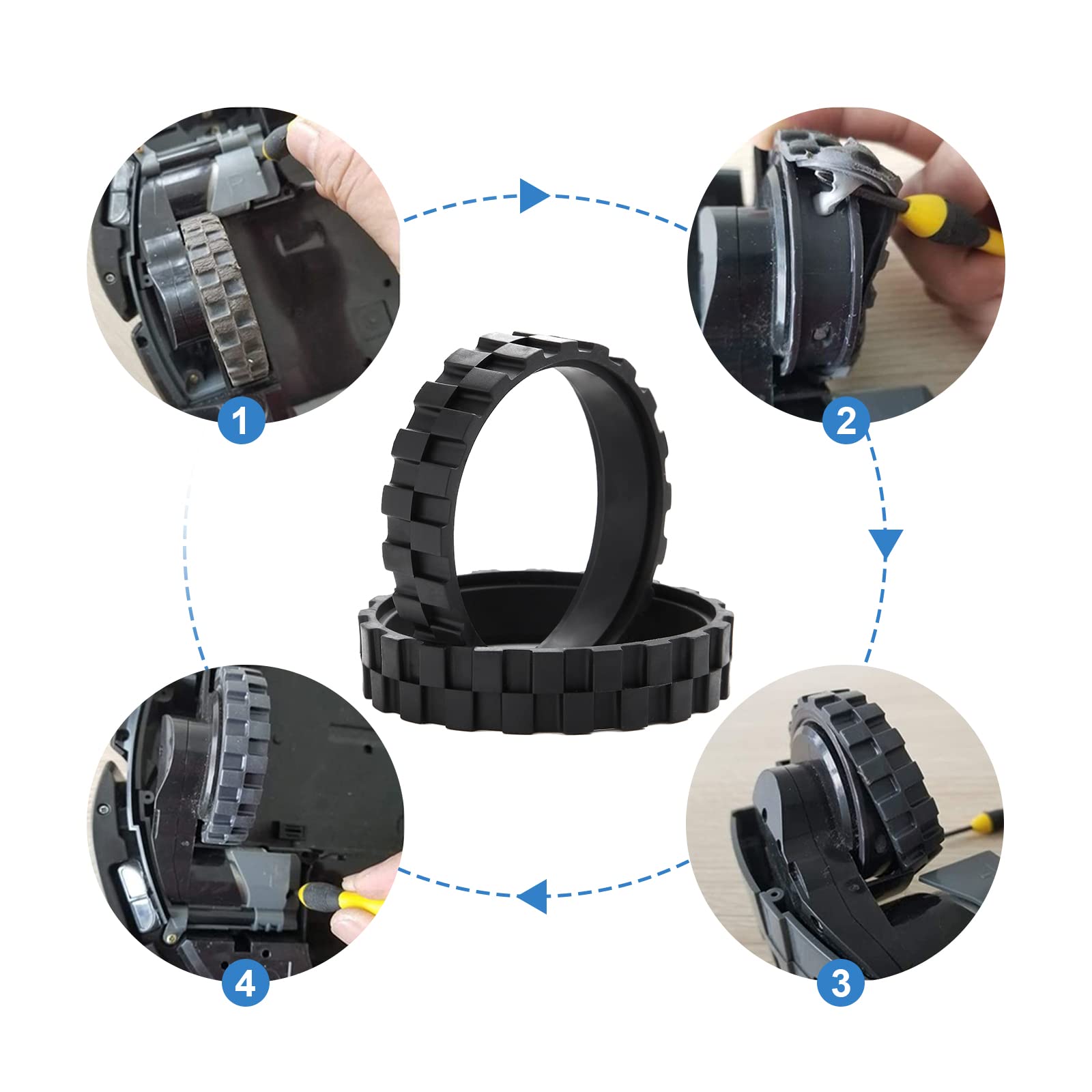 Abeskch Replacement Tire Compatible with IRobot Roomba Wheels Series 500, 600, 700, 800, 900 and I3, I6, I7, E5, E6, J9 Non-slip, high wear resistance Tire for irobot roomba wheel replacement (2 Pack)