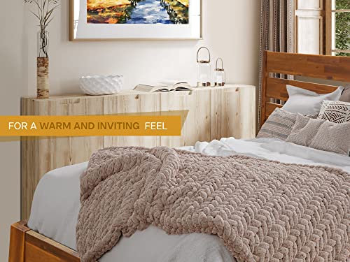 Acacia Emery Bed Frame with Headboard Solid Wood Platform Bed, Bed Frame King, Scandinavian Signature Wood Bed Compatible with All Mattresses, Non-Slip and Noise-Free, Caramel