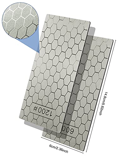2PCS Diamond Sharpening Stone, Kalolary Knife Sharpener Stone Whetstone Honeycomb Surface Diamond Sharpener Plate with Non-slip Base for Pocket Knives Scissors, Outdoor Kitchen Tools (600/1200 Grit)