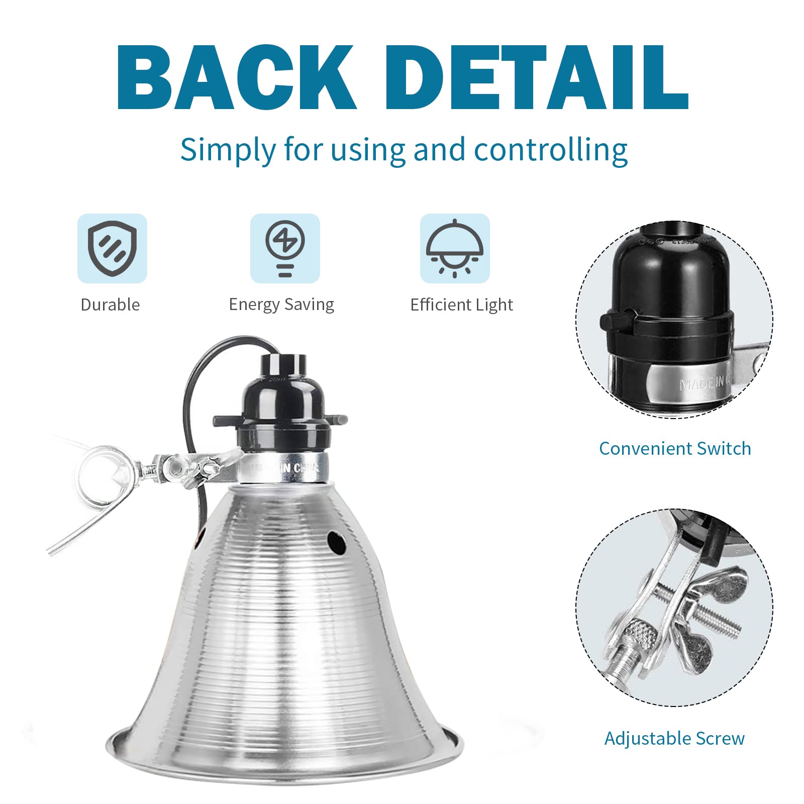 EP Clamp Lamp Light with Detachable 5.5 Inch Aluminum Reflector, 60 Watt E26 Socket (No Bulb Included), 6 Foot 18/2 SPT-2 Cord Cord, 2 Pack
