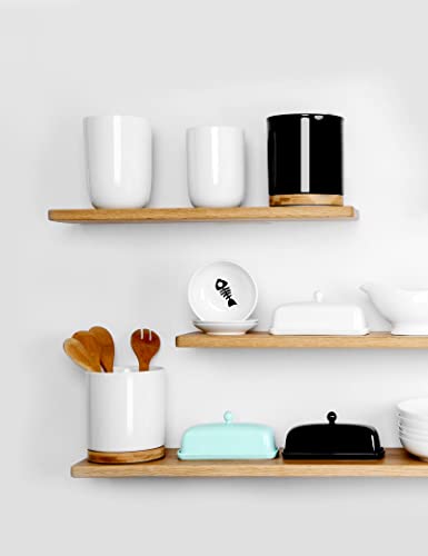 Nucookery Porcelain Butter Dish - Clean Table Design - Ceramic Butter Dishes with Lid for Countertop with Raised Non-Slip Strip - Holds 1 Standard Butter Stick - Easy to Clean & Dishwasher Safe. White