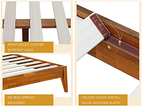 Acacia Emery Bed Frame with Headboard Solid Wood Platform Bed, Bed Frame King, Scandinavian Signature Wood Bed Compatible with All Mattresses, Non-Slip and Noise-Free, Caramel