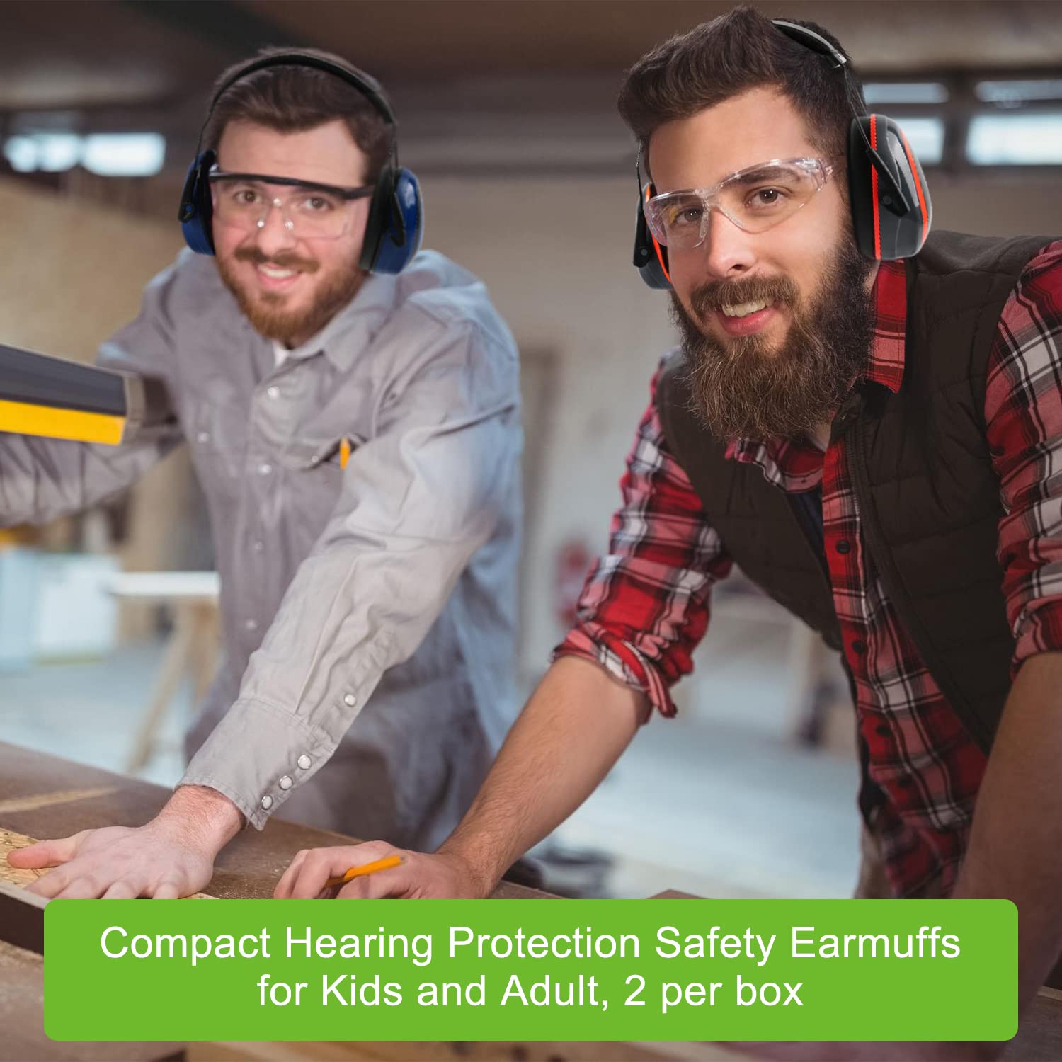 GREEN DEVIL Hearing Protection Ear Muffs SNR 27dB/NRR 22dB Noise Reduction Head Band Earmuff For Shooting Mowing Construction Manufacturing Woodwork 2pack