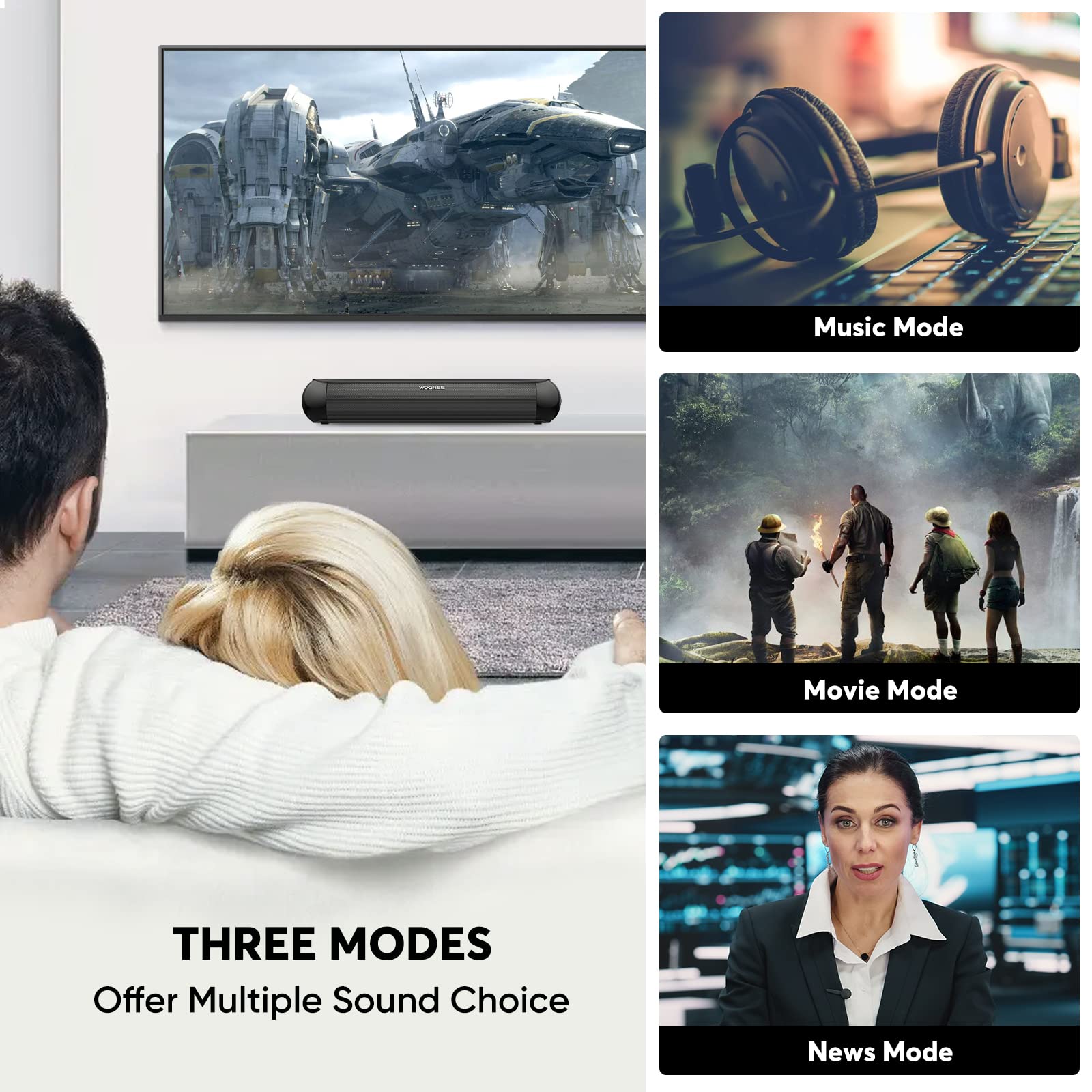 wogree 16 Inches Small Sound Bars for TV, Mini Wireless Bluetooth 5.0 TV Speakers Soundbar with LED Display for Bedroom, Kitchen and Other Small Space