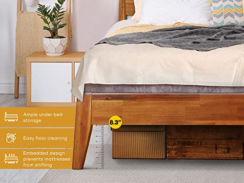 Acacia Emery Bed Frame with Headboard Solid Wood Platform Bed, Bed Frame King, Scandinavian Signature Wood Bed Compatible with All Mattresses, Non-Slip and Noise-Free, Caramel
