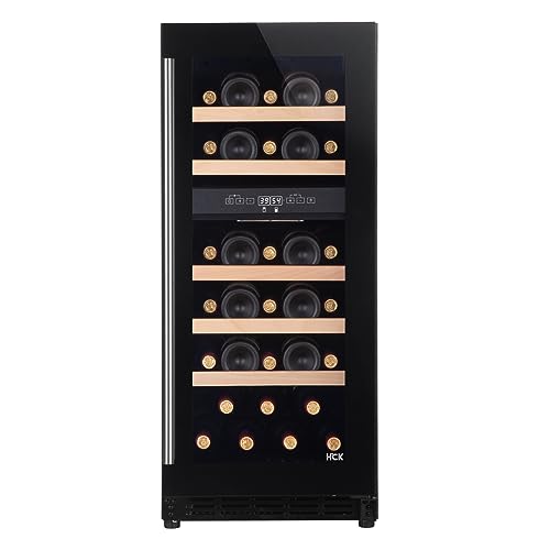 HCK Wine Fridge Dual Zone, Wine Cooler Refrigerator 15 Inch, 29 Bottle, Built-In or Freestanding Under Counter Wine Fridge with LED Light for Wine, Champagne, Home, Kitchen, Office