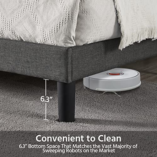 Yaheetech Upholstered Bed Frame, Platform Bed Frame with Adjustable Headboard, Mattress Foundation, Strong Wooden Slats Support, No Box Spring Needed, Dark Grey, Full