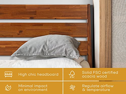 Acacia Emery Bed Frame with Headboard Solid Wood Platform Bed, Bed Frame King, Scandinavian Signature Wood Bed Compatible with All Mattresses, Non-Slip and Noise-Free, Caramel