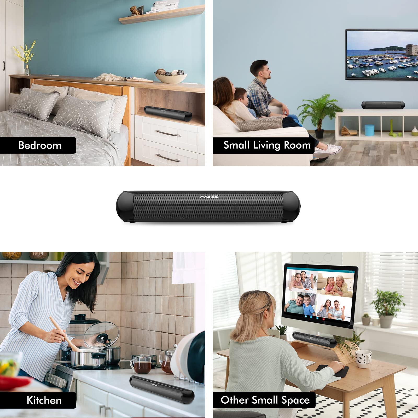 wogree 16 Inches Small Sound Bars for TV, Mini Wireless Bluetooth 5.0 TV Speakers Soundbar with LED Display for Bedroom, Kitchen and Other Small Space