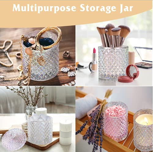 LUXETA Multi-Use Luxury Glass Apothecary Jars Embossed Candle Making Containers with Lids Home Décor Organizer for Vanity Kitchen Living Bathrooms Candy jar Decorative Votive Holders.4 Pcs -10 oz.