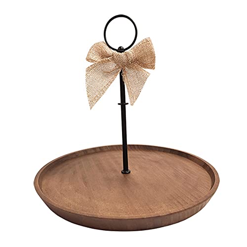 FIVE ELEPHANT 1 Tier Serving Tray Wood, Rustic Cupcake Stand Tower, with Metal Handle Farmhouse Style Kitchen Tray, Decor Trays with Handles for Party