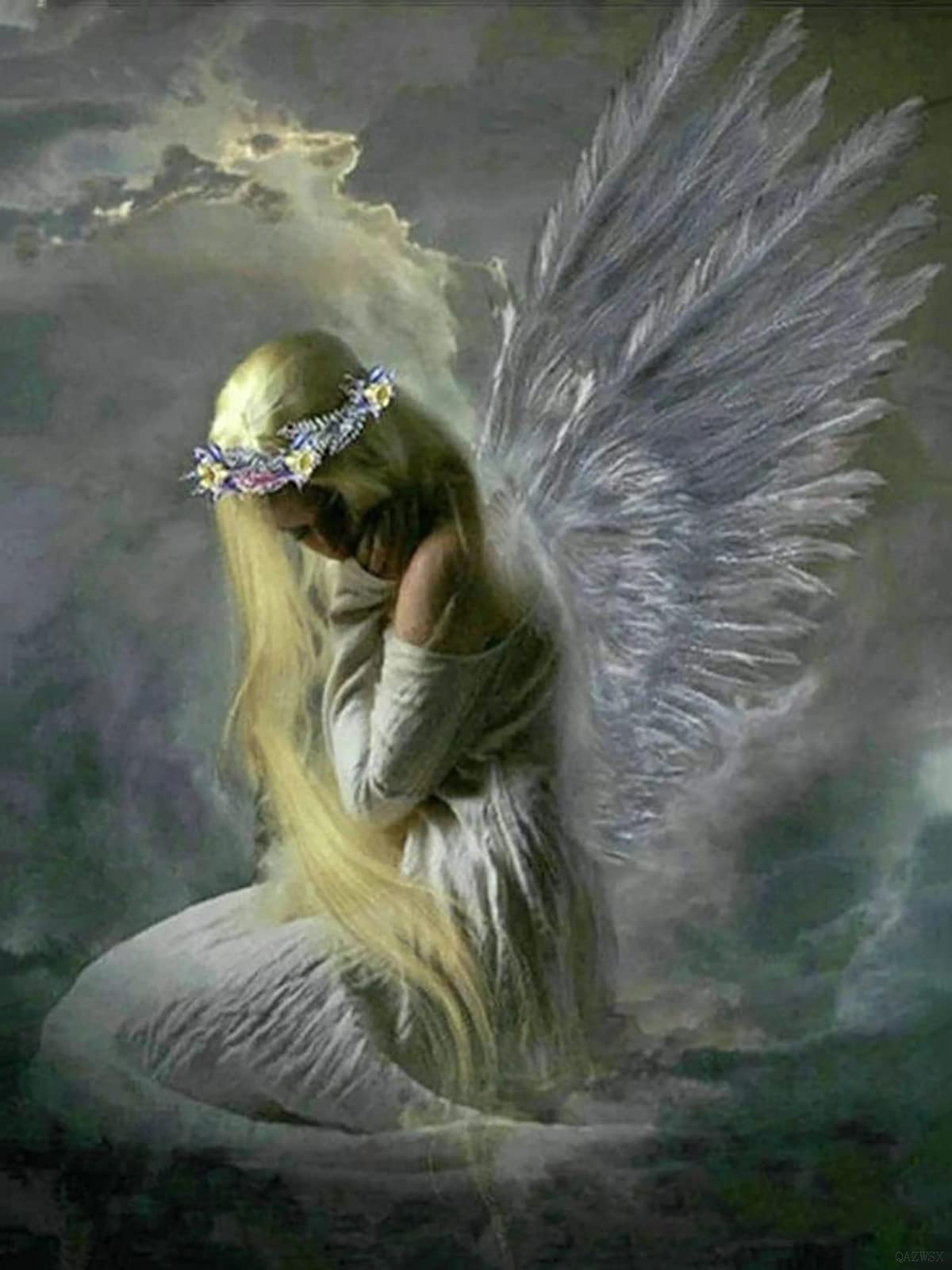 Fairy Angel Girl Sad Angel DIY 5D Diamond Painting Kits Full Drill, Diamond Painting Kits for Adults, Crystal Embroidery Cross Stitch Mosaics Art for Home Wall Decoration Round Drill 30x40cm