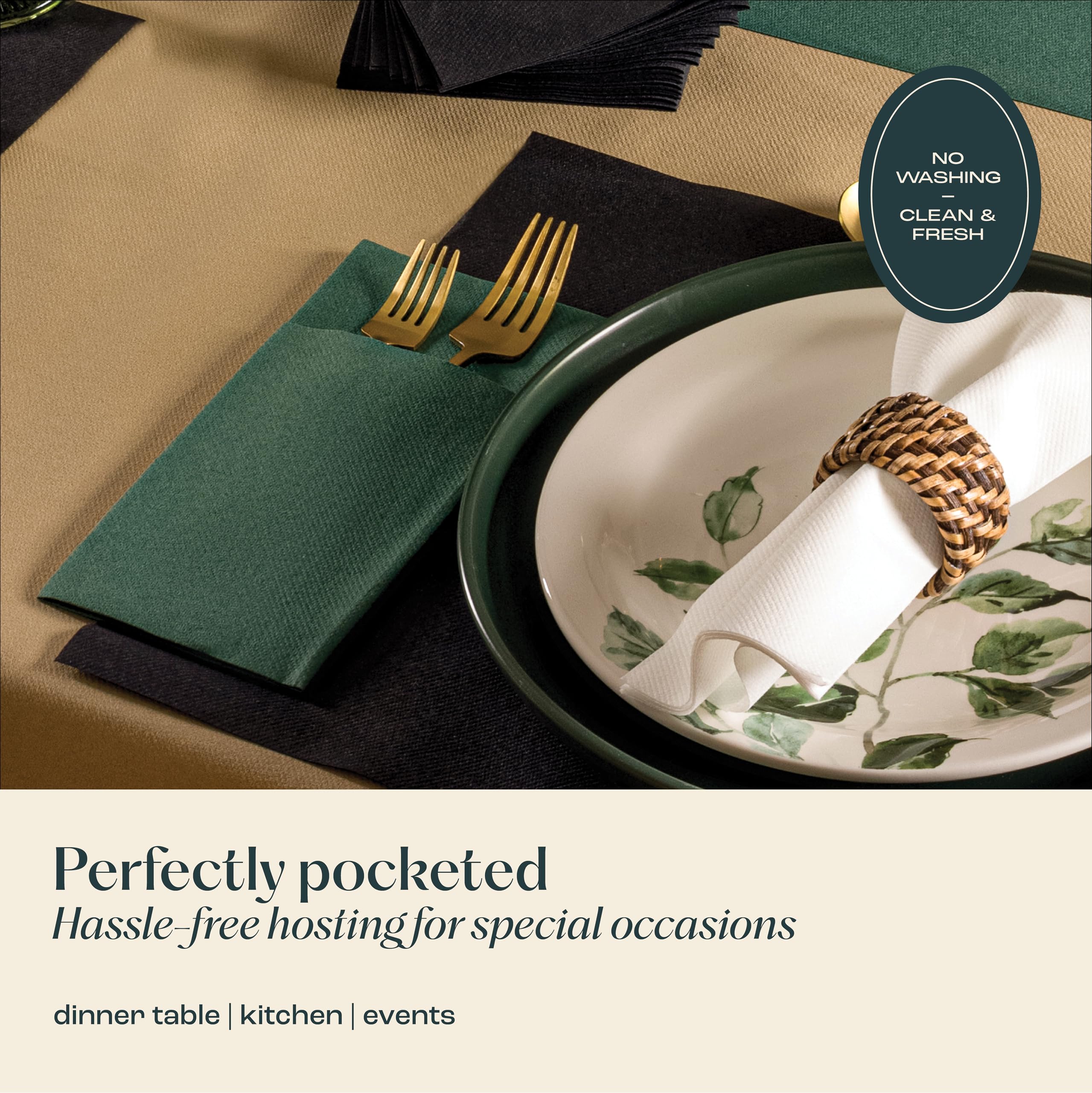50-Pack Disposable Linen-Feel Dinner Napkins With Built-in Flatware Pocket, BLUE Prefolded Cloth Like Paper Napkins For Wedding, Dinner Or Party