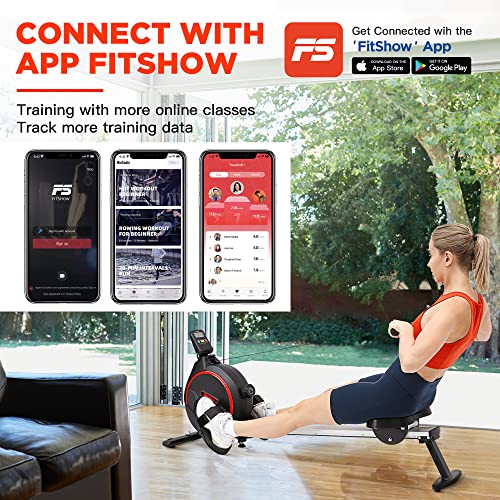 Winfita Magnetic Rower Machine, Foldable Rowing Machine for Home Use with 16 Levels of Quiet Magnetic Resistance, LCD Monitor, Tablet Holder, Oversize Seat Cushion, App Supported