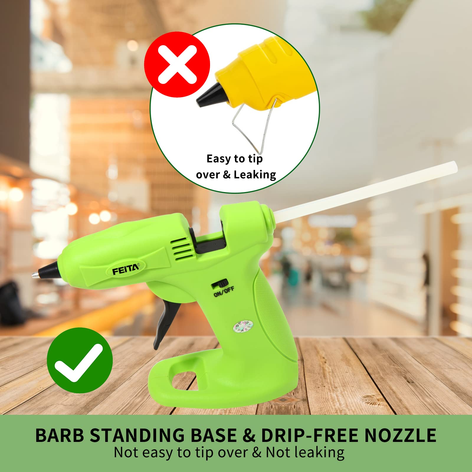 FEITA Cordless USB Rechargeable 2650mAh Mini Wireless Hot Melt Glue Gun Kit - With 30pcs Glue Sticks for Crafts, Arts, Home DIY Repairs