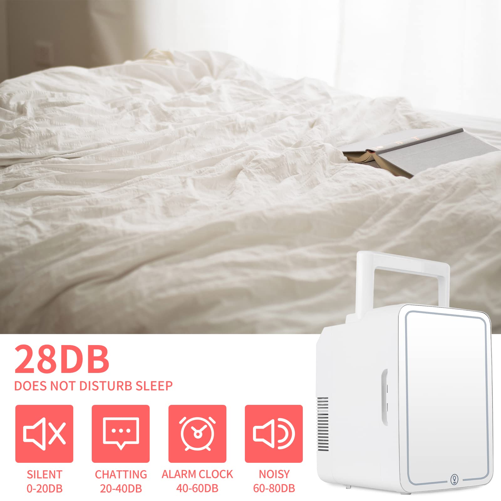 Saint Kang Skincare Fridge 12L Hot&Cold, Portable Makeup Fridge with Mirror and Light, AC/DC Beauty Fridge for Bedroom, Office and Car(White)