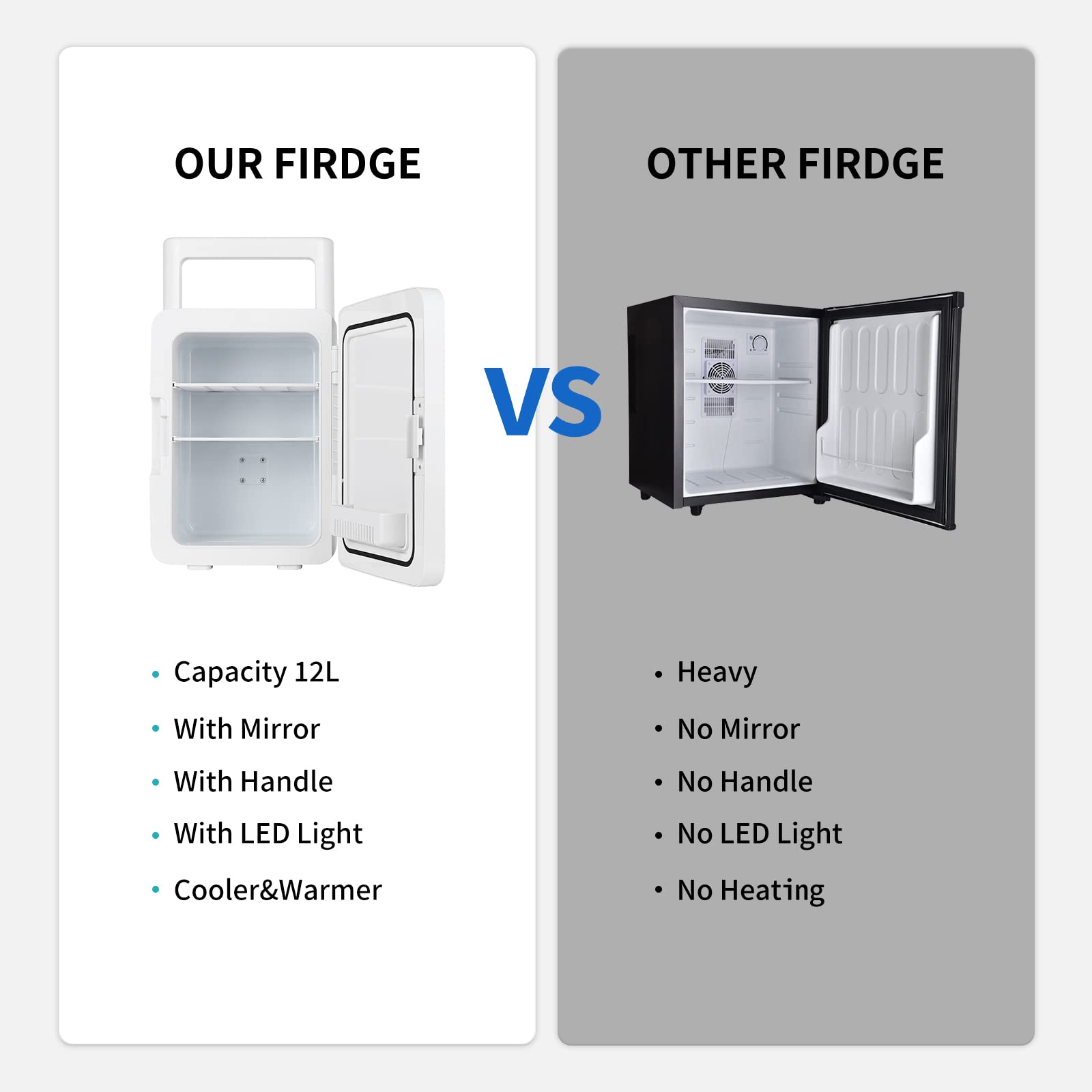 Saint Kang Skincare Fridge 12L Hot&Cold, Portable Makeup Fridge with Mirror and Light, AC/DC Beauty Fridge for Bedroom, Office and Car(White)